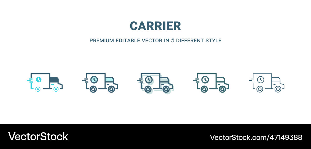 Carrier icon in 5 different style outline filled Vector Image
