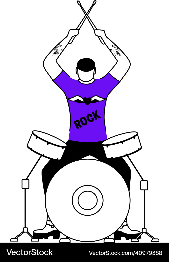 Drummer flat contour drum player musician rock Vector Image