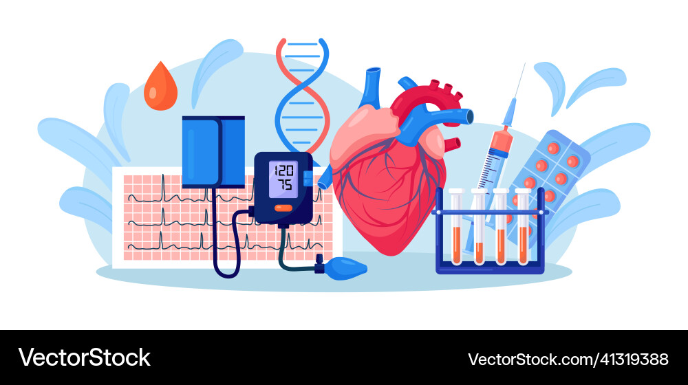 Human heart with sphygmomanometer ecg cardiogram Vector Image