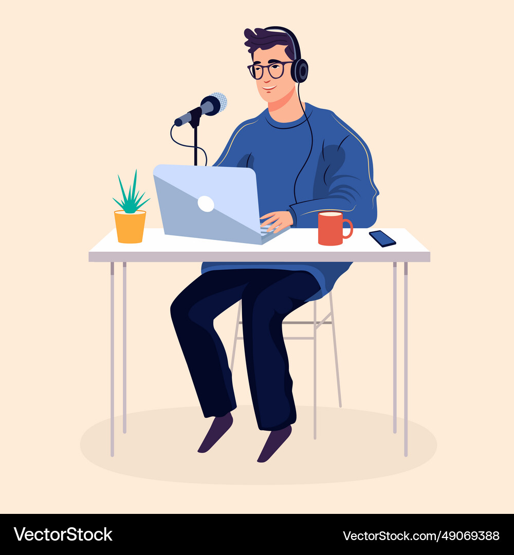 Podcast men cartoon style Royalty Free Vector Image