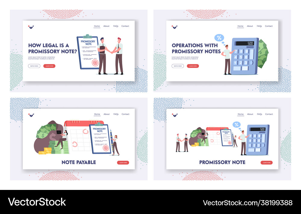 Promissory note loan agreement landing page Vector Image