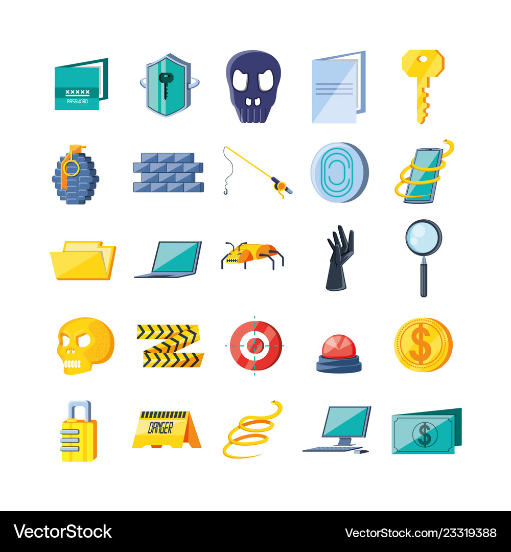 Set icons of cyber security Royalty Free Vector Image