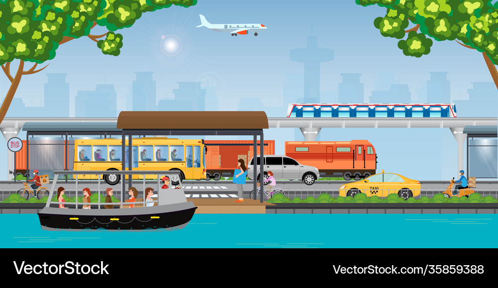 Transport in a modern city Royalty Free Vector Image