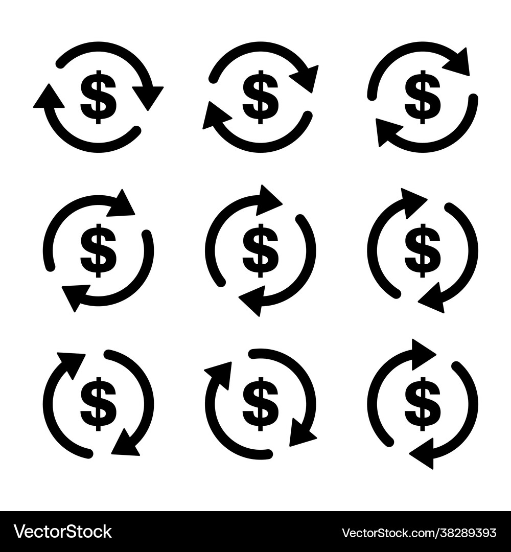 Set dollar money icon collection usd Royalty Free Vector