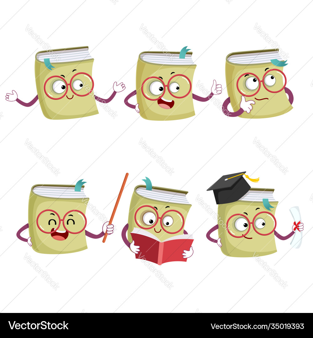 Set happy cartoon book mascot Royalty Free Vector Image