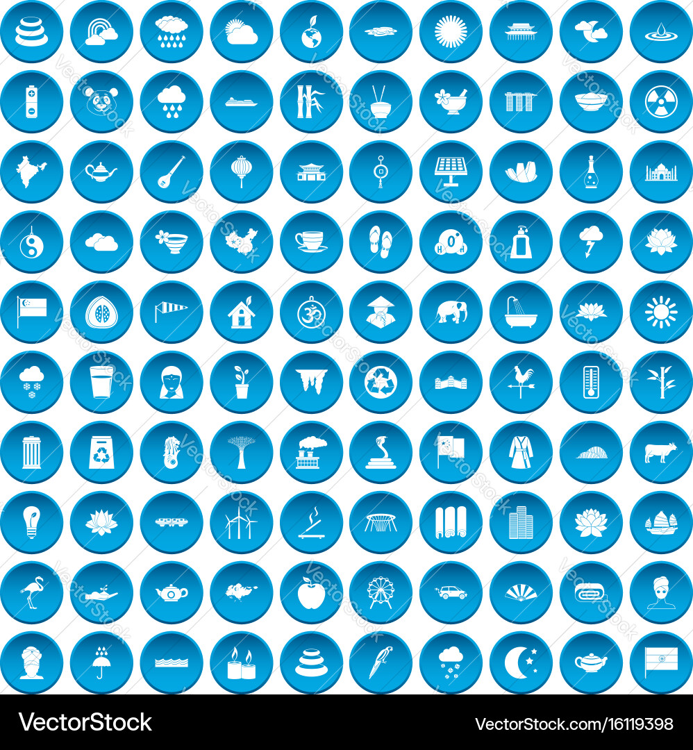 100 lotus icons set blue Royalty Free Vector Image