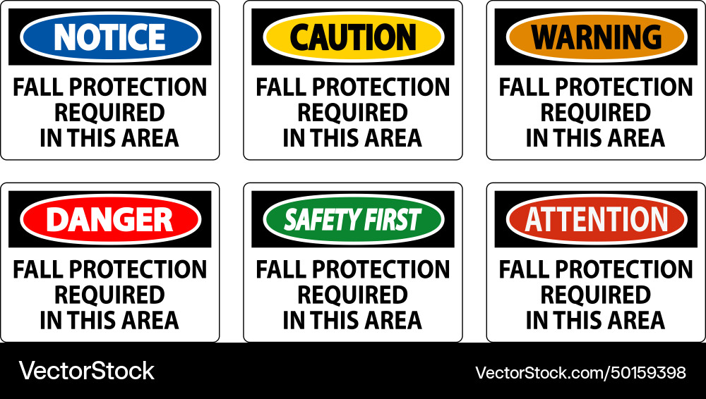 Danger sign fall protection required in this area Vector Image