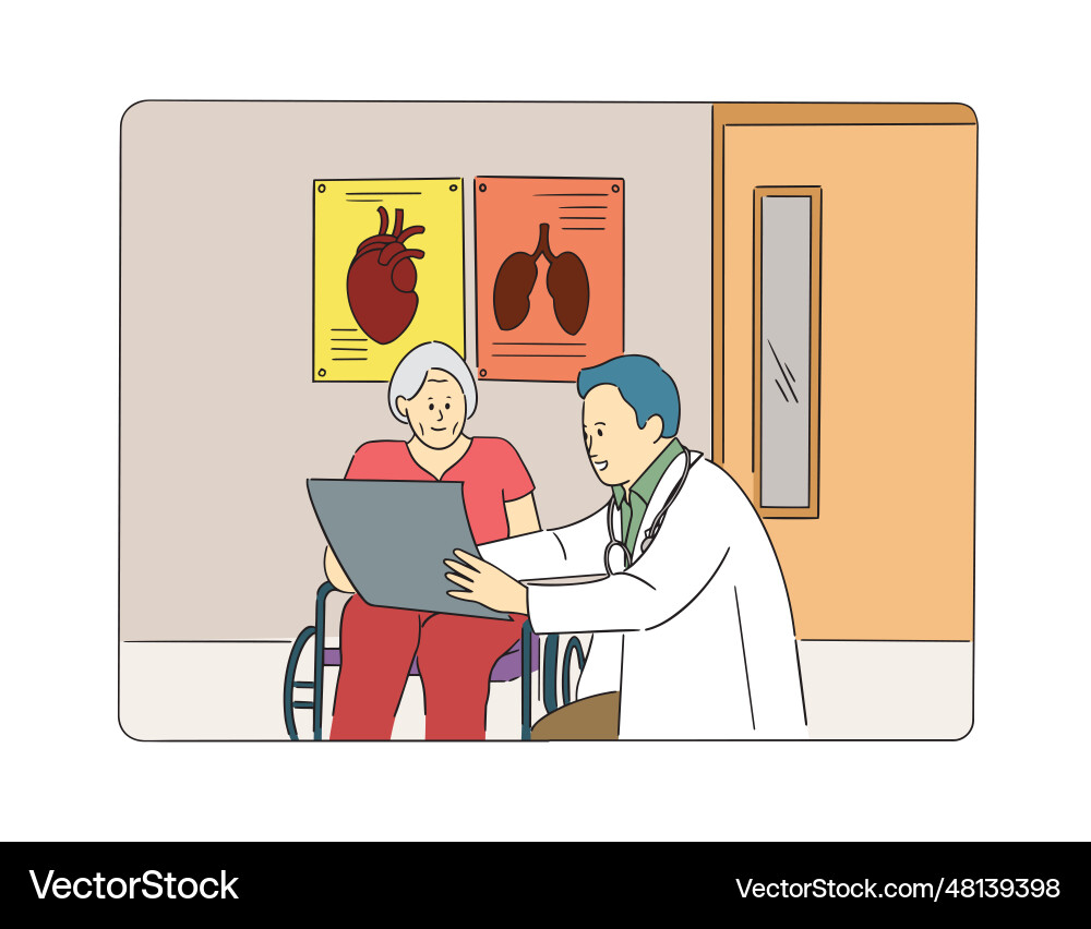 Doctor and elderly patient with a Royalty Free Vector Image
