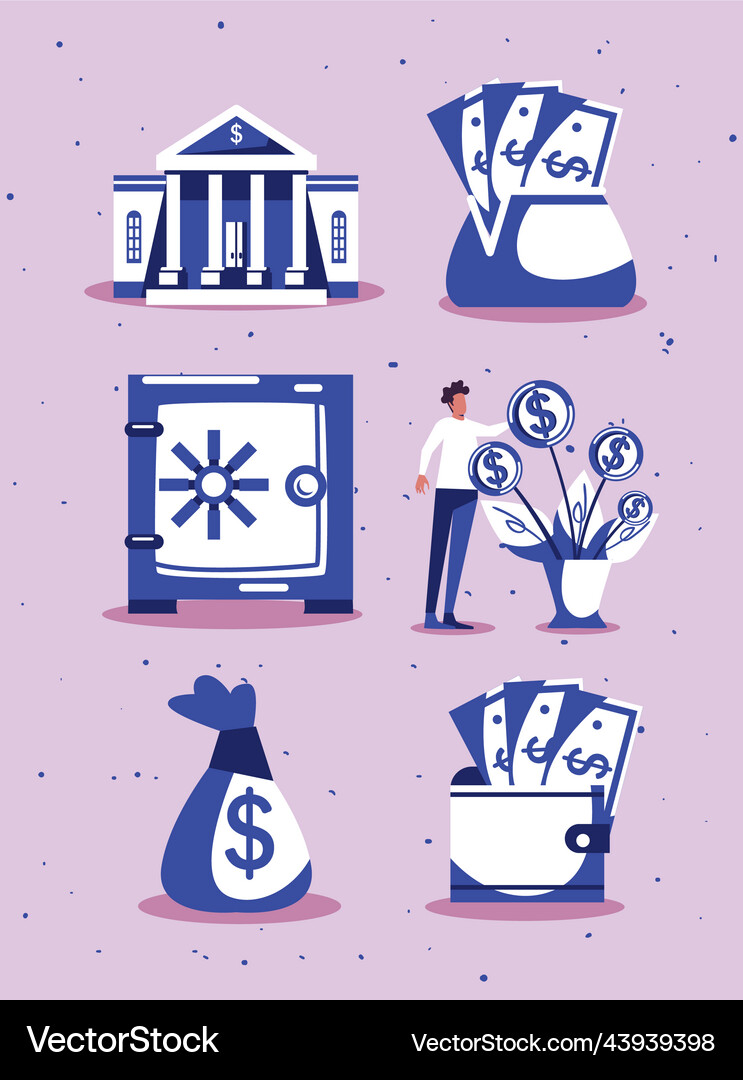 Flat money income icons Royalty Free Vector Image