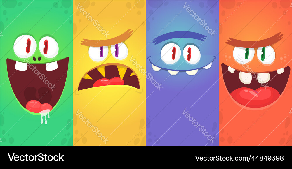 Funny cartoon monster faces emotions set Vector Image