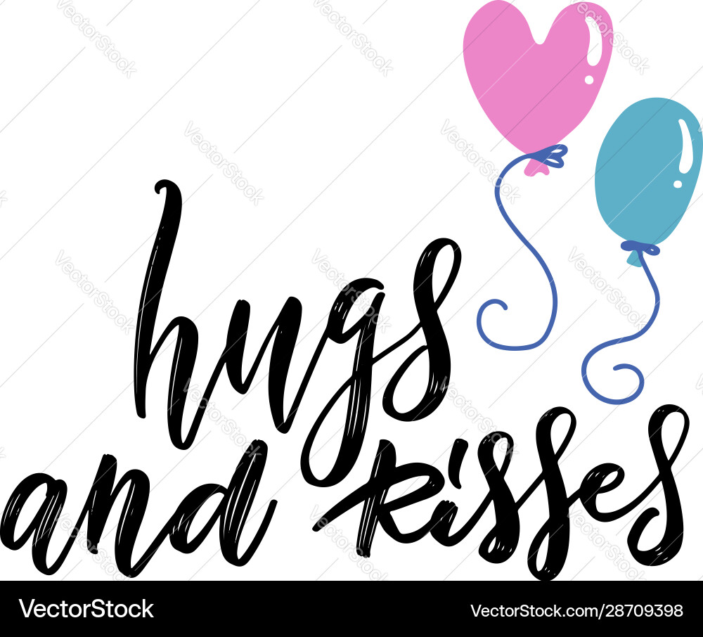 Hugs and kisess hand lettering design Royalty Free Vector