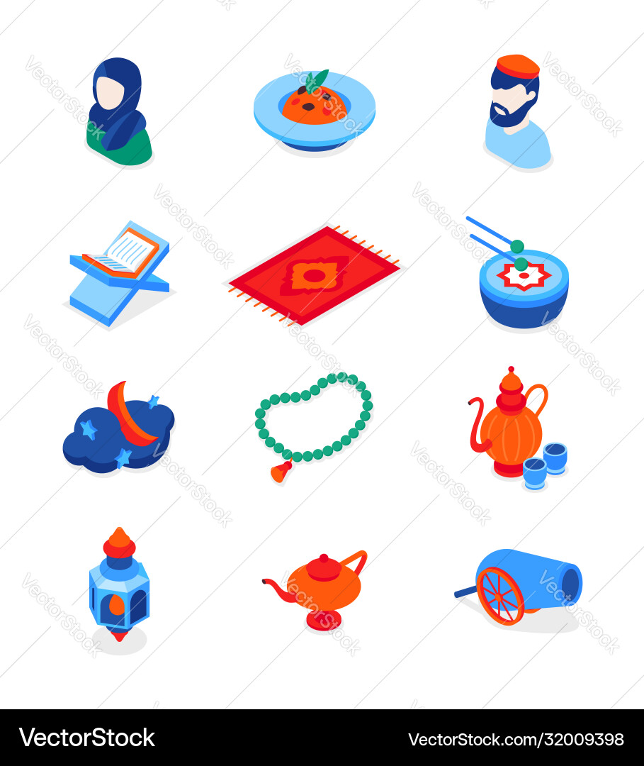 Islamic holiday - modern isometric icons Vector Image