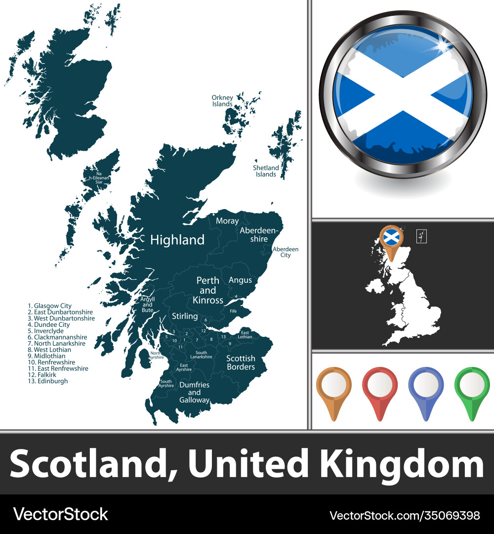 Map scotland united kingdom Royalty Free Vector Image