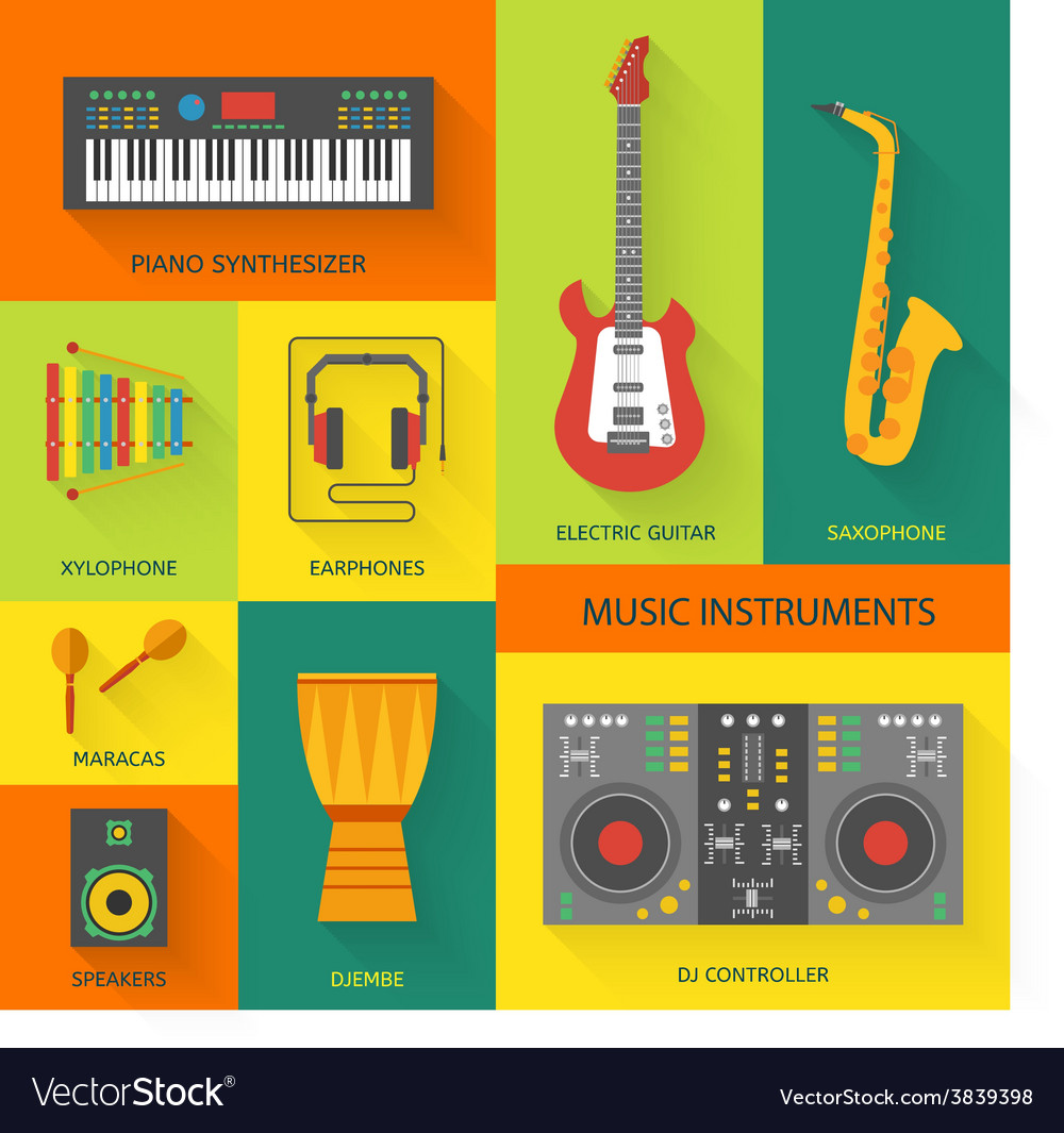 Musical instruments flat icons Royalty Free Vector Image Musical instruments flat icons Royalty Free Vector Image