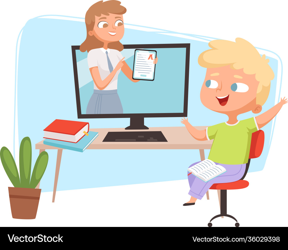 Online education concept boy and teacher Vector Image