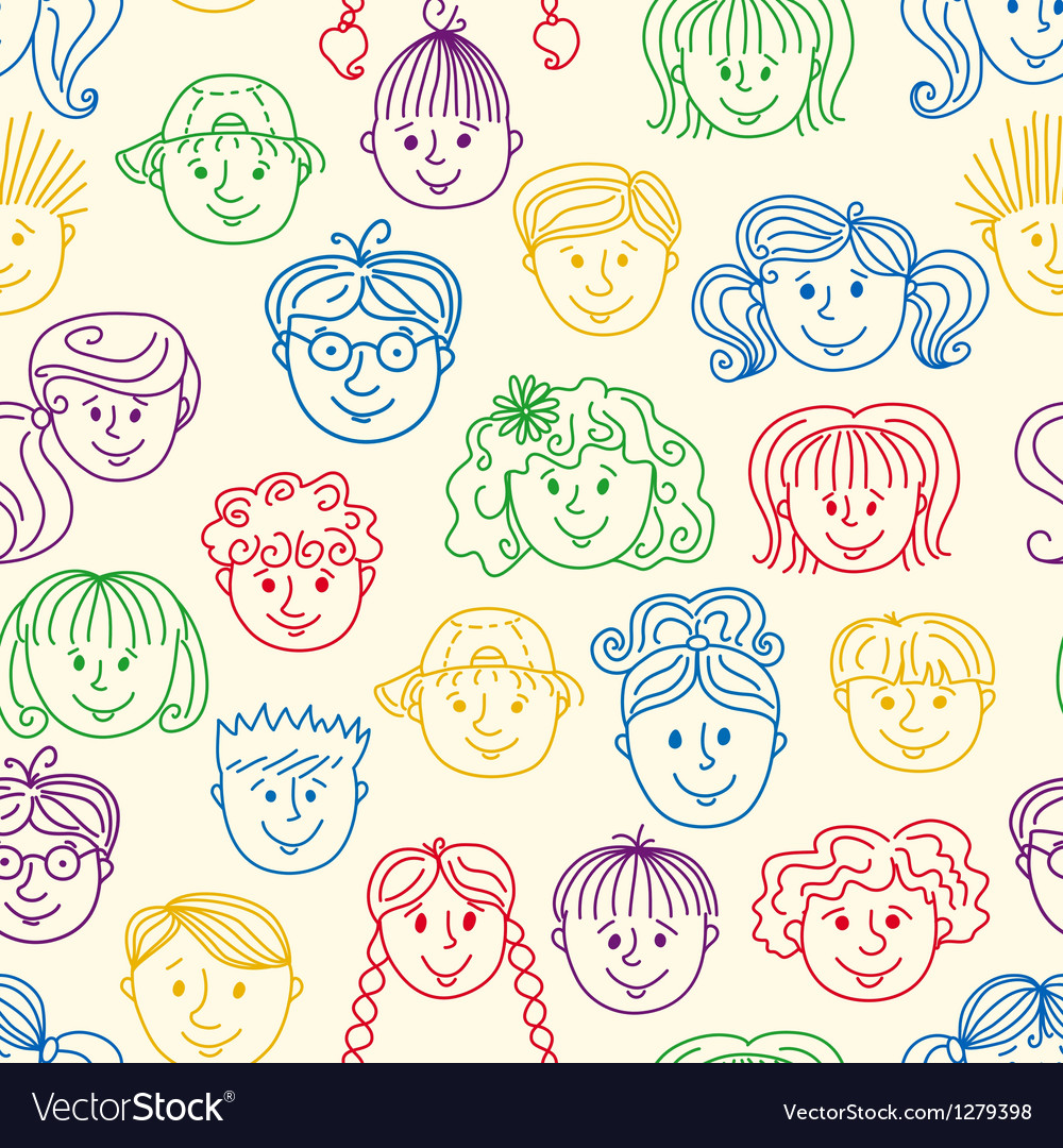 Seamless children faces pattern Royalty Free Vector Image