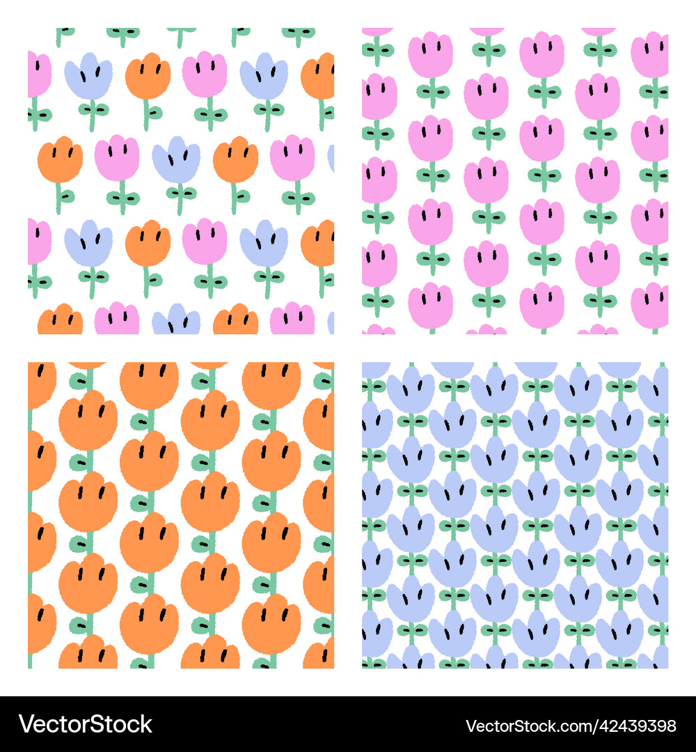 Set of cute flower pattern hand drawn Royalty Free Vector