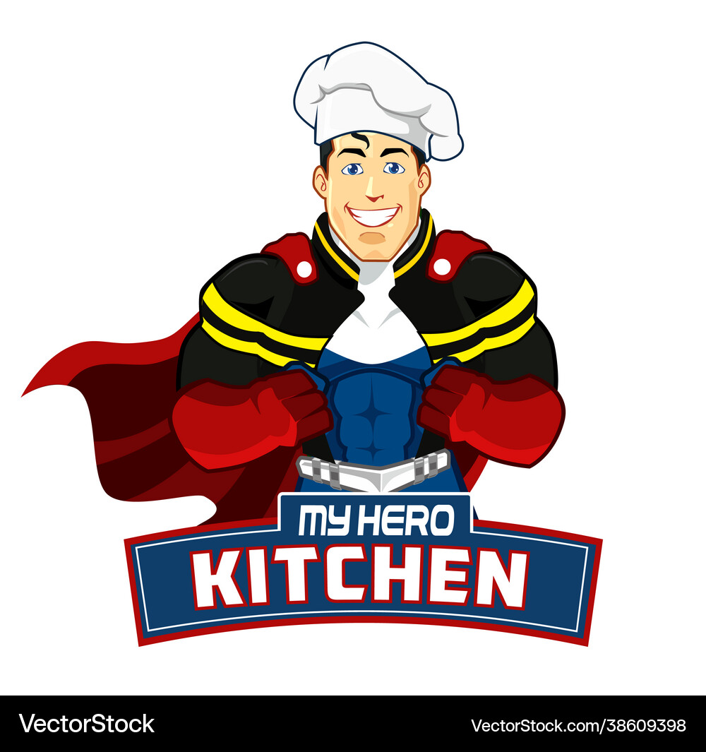 Superhero chef mascot cartoon Royalty Free Vector Image