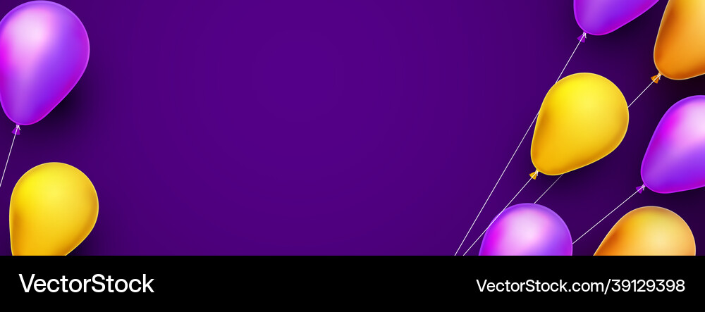 Yellow and violet balloons with threads on violet Vector Image