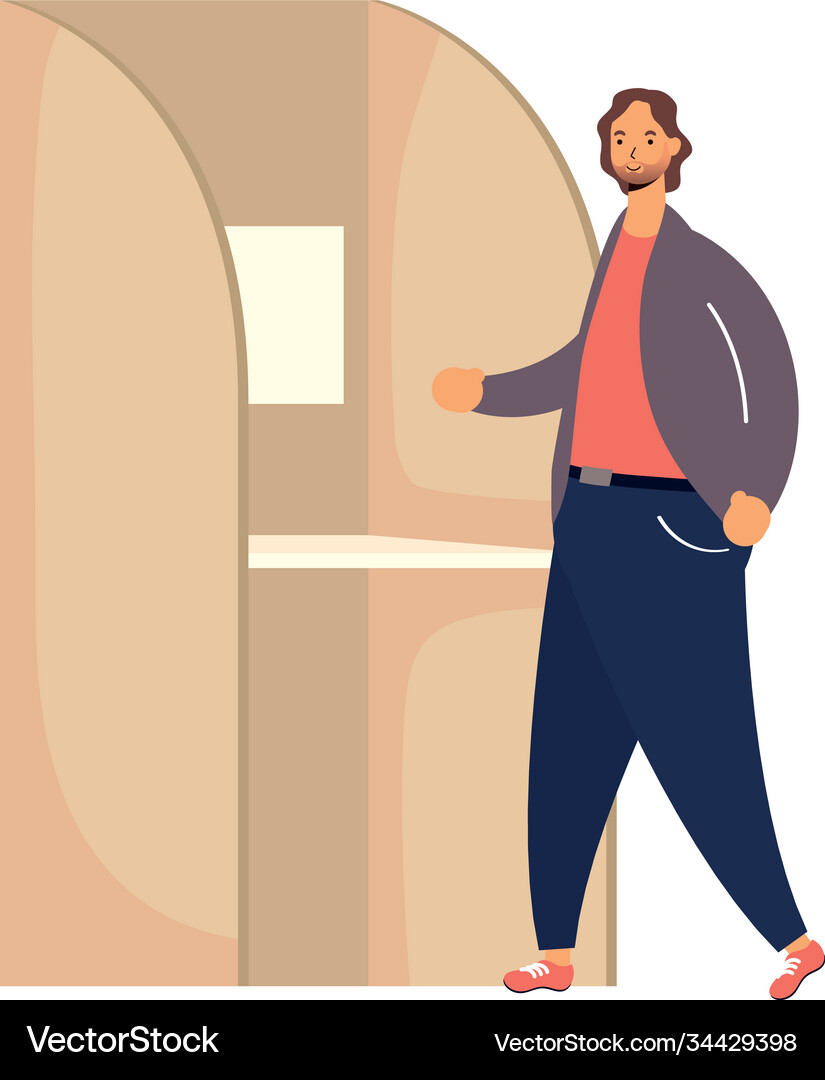 Young man in voting cubicle avatar character Vector Image