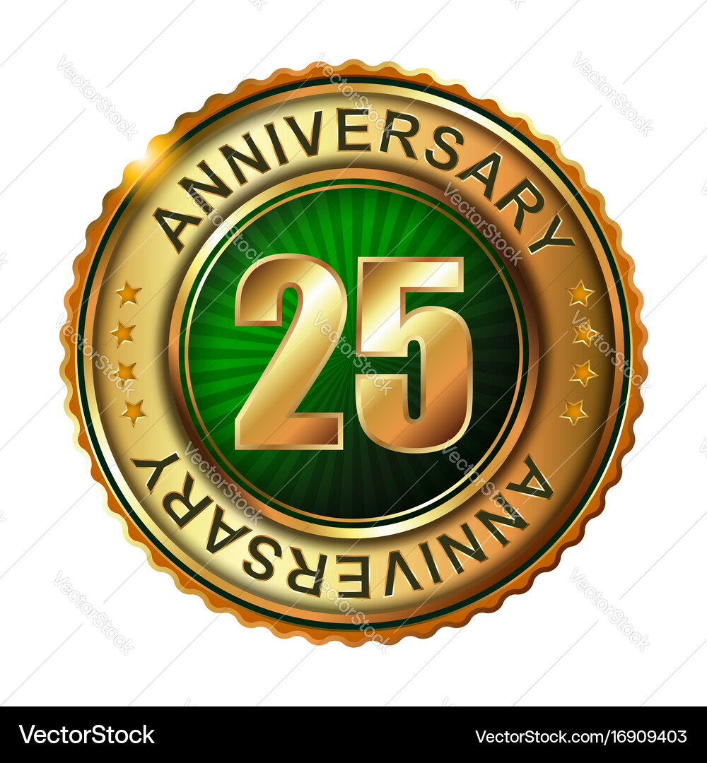 25 years anniversary golden label Royalty Free Vector Image