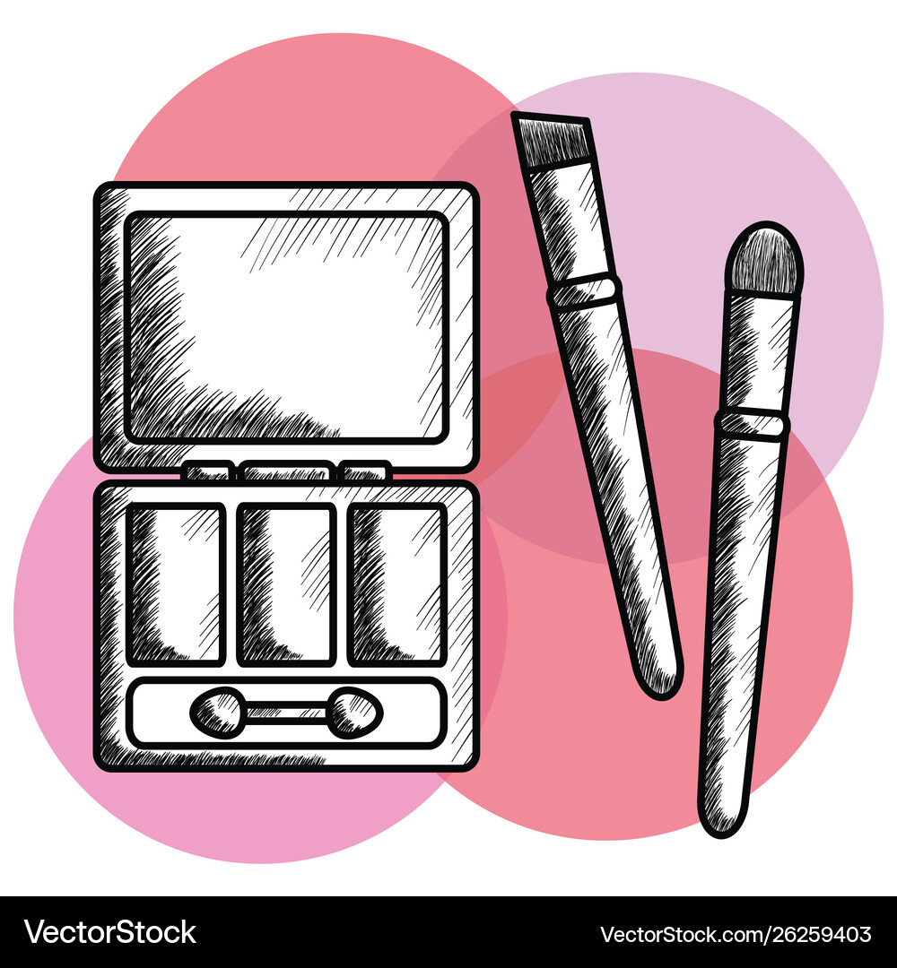 Eye shadows with brush and mirror make up drawing Vector Image