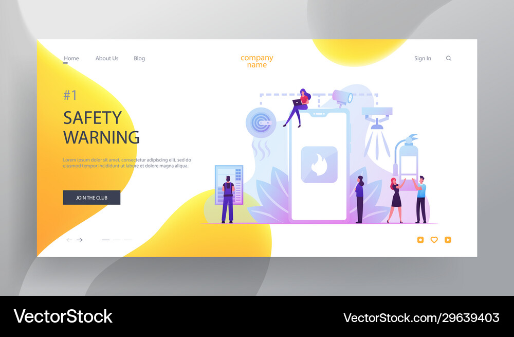 Fire safety system website landing page people Vector Image