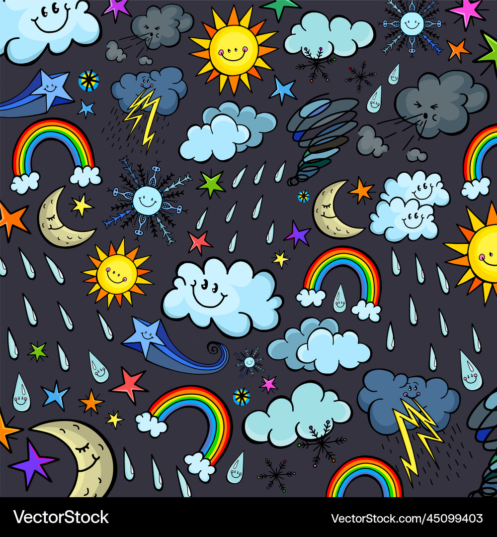 Happy cartoon changing weather doodles Royalty Free Vector