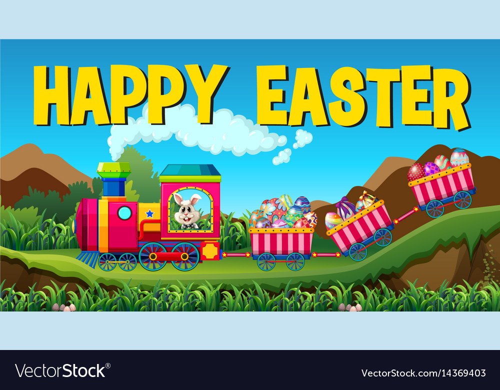 Happy easter with rabbit and eggs on train Vector Image