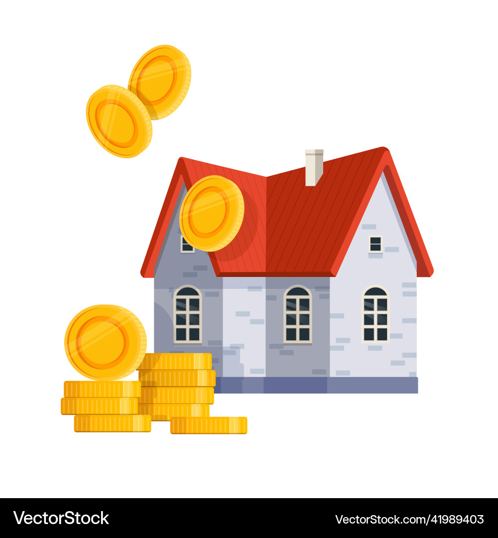 House with a stack of golden coins Royalty Free Vector Image