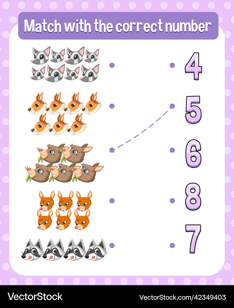 Match by count with different types of animals Vector Image