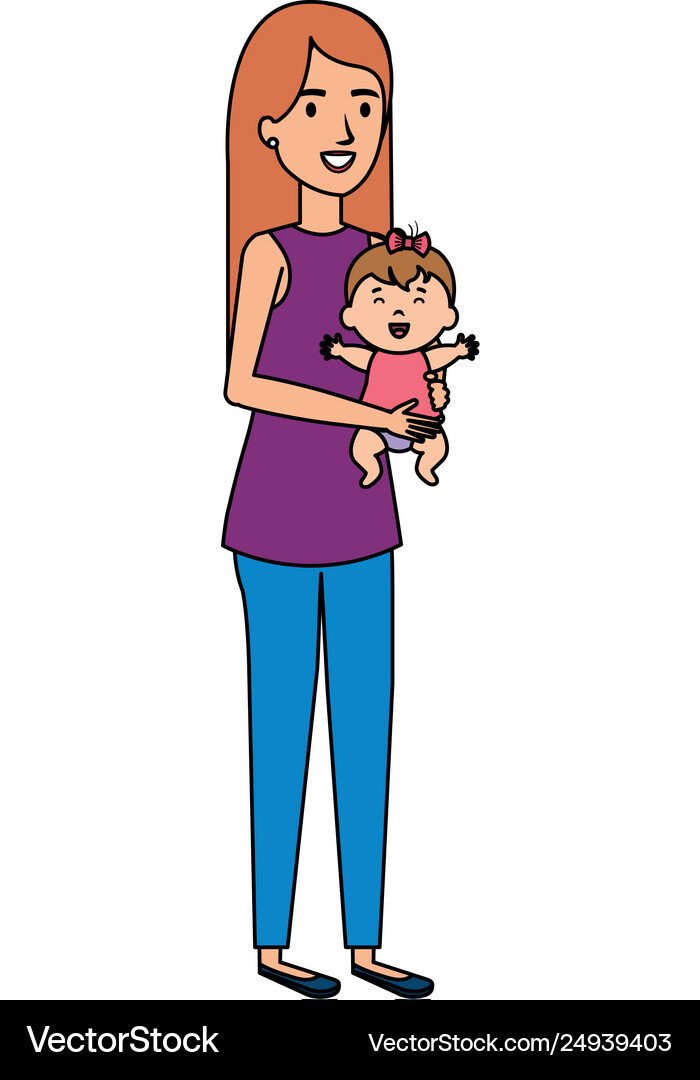 Mother lifting baby characters Royalty Free Vector Image