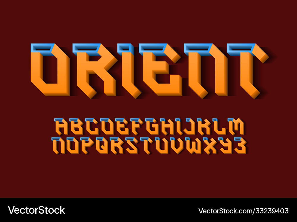 Volumetric orient alphabet orange blue letters Vector Image