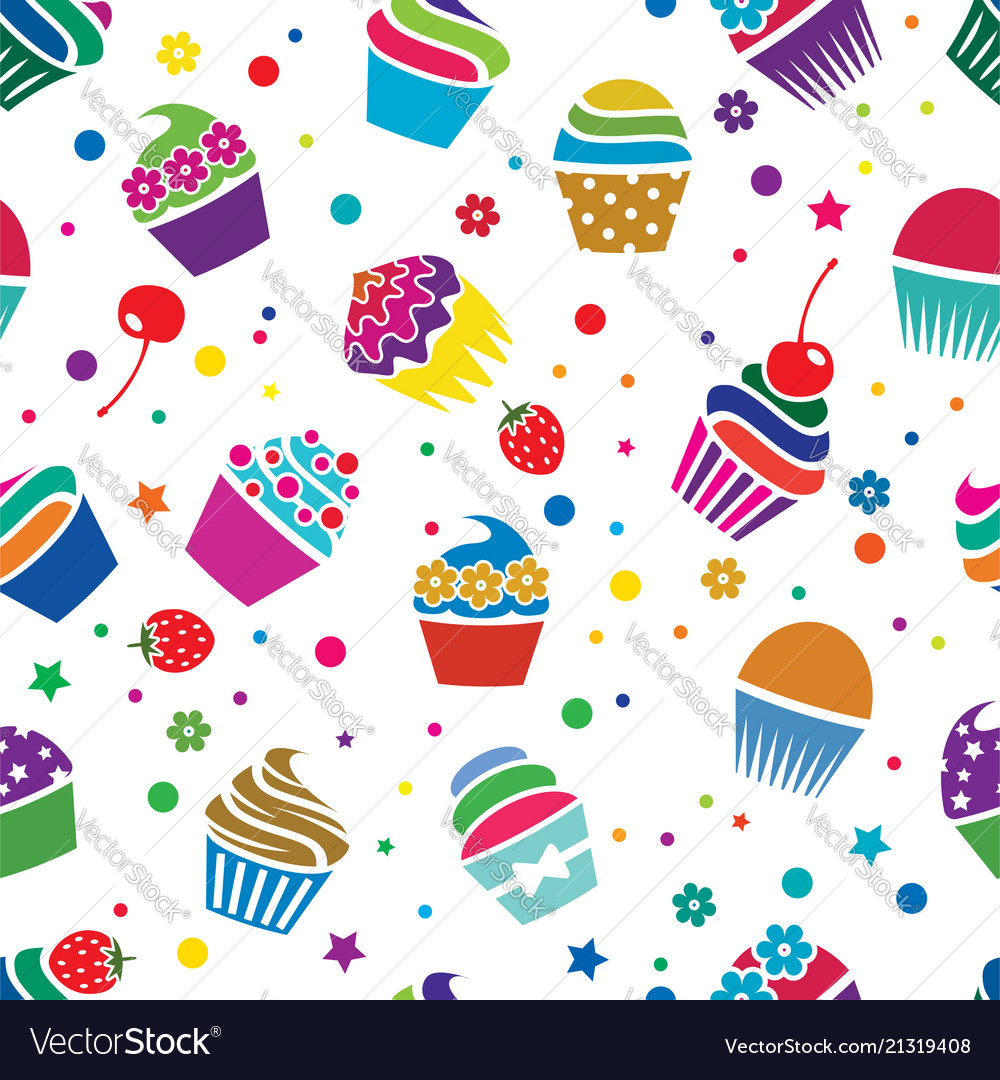 Cupcakes seamless pattern Royalty Free Vector Image