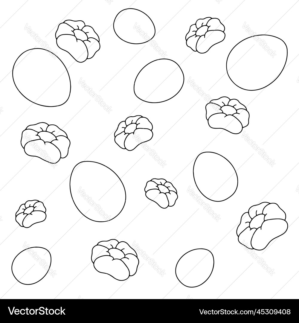 Easter elements set coloring book page for kids Vector Image