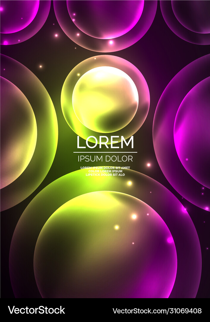 Glowing neon shiny transparent bubbles glass Vector Image