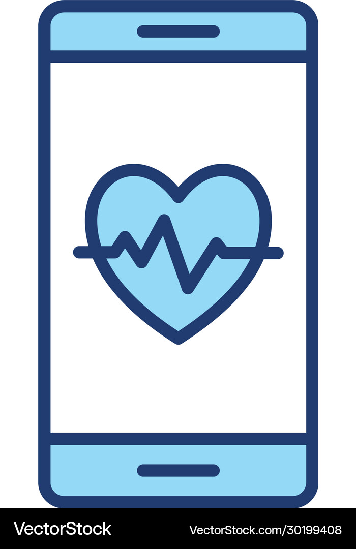 Heart pulse inside smartphone line and fill style Vector Image