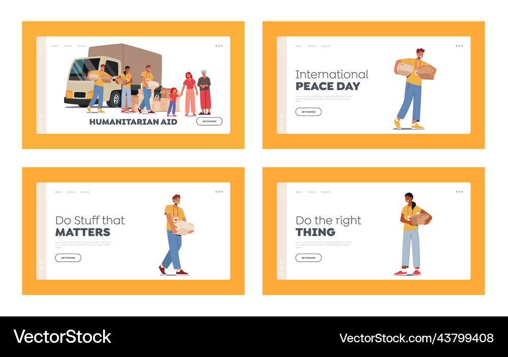 Humanitarian aid landing page template set team Vector Image