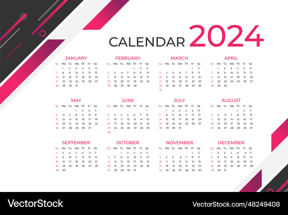 Modern 2024 new year calendar design template Vector Image