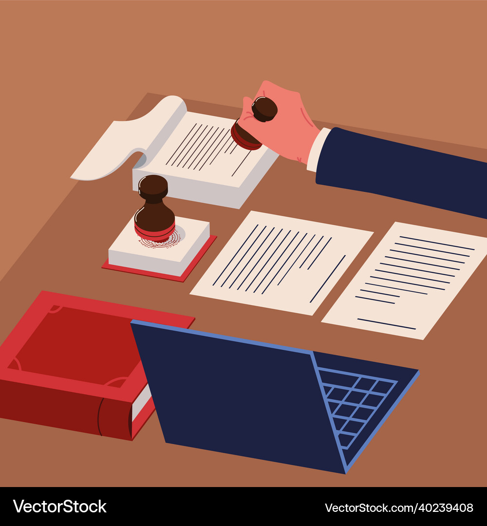 Notary services stamping legal document Royalty Free Vector