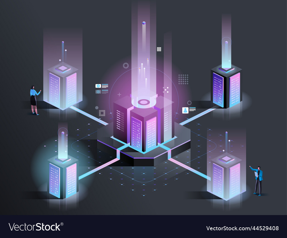 Server maintenance support isometric Royalty Free Vector