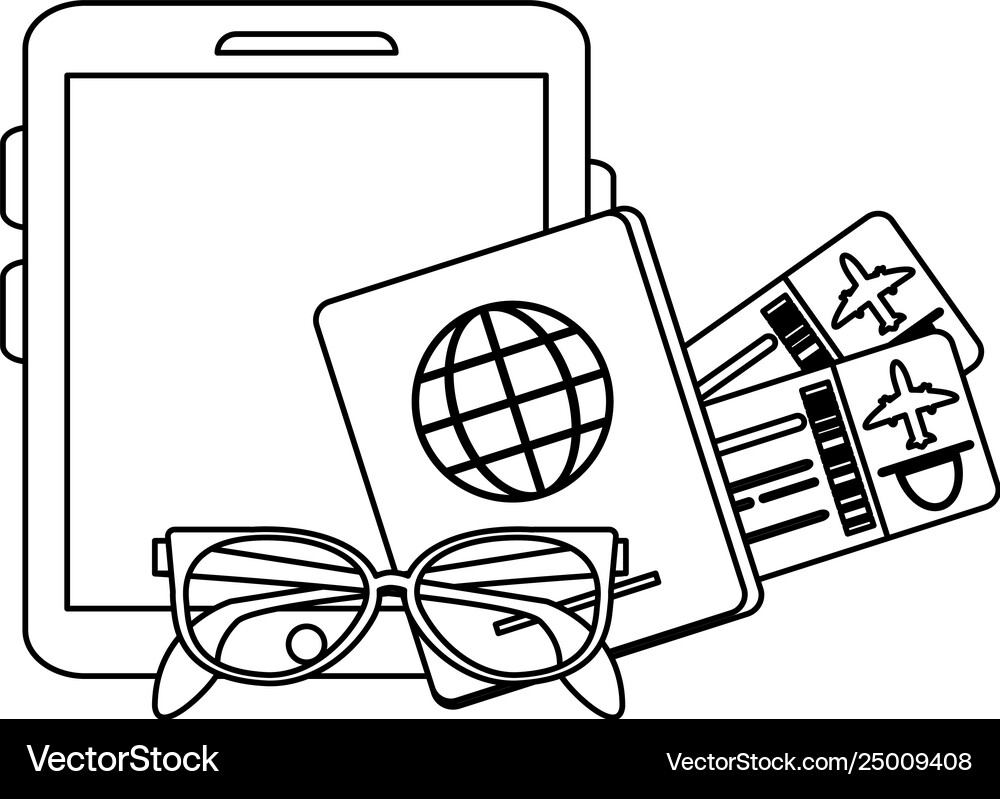 Travel and online technology in black white Vector Image