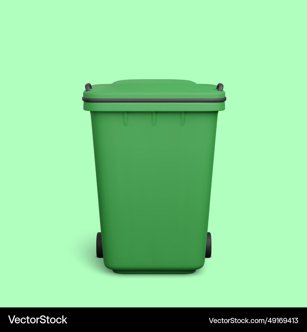 3d realistic trash can isolated on green Vector Image