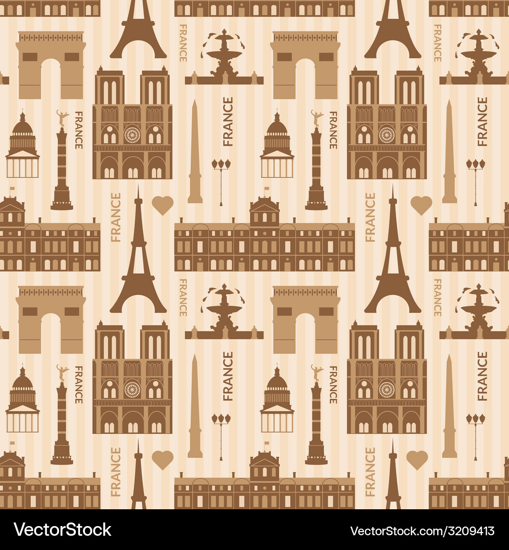 Landmarks of paris monochrome seamless pattern Vector Image