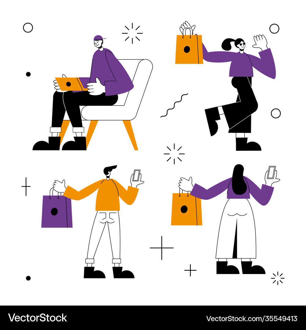 Online store and people icon set design Royalty Free Vector