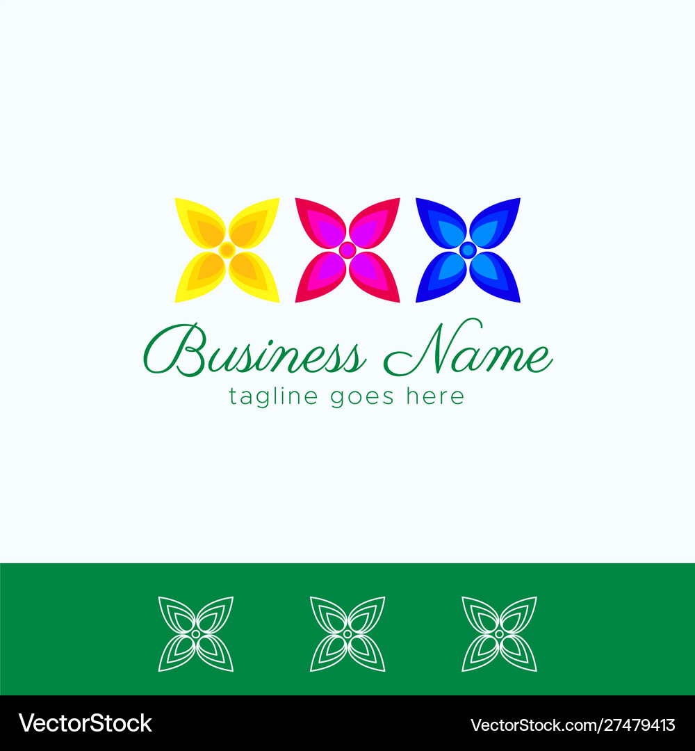 Triple flower blossom logo template Royalty Free Vector