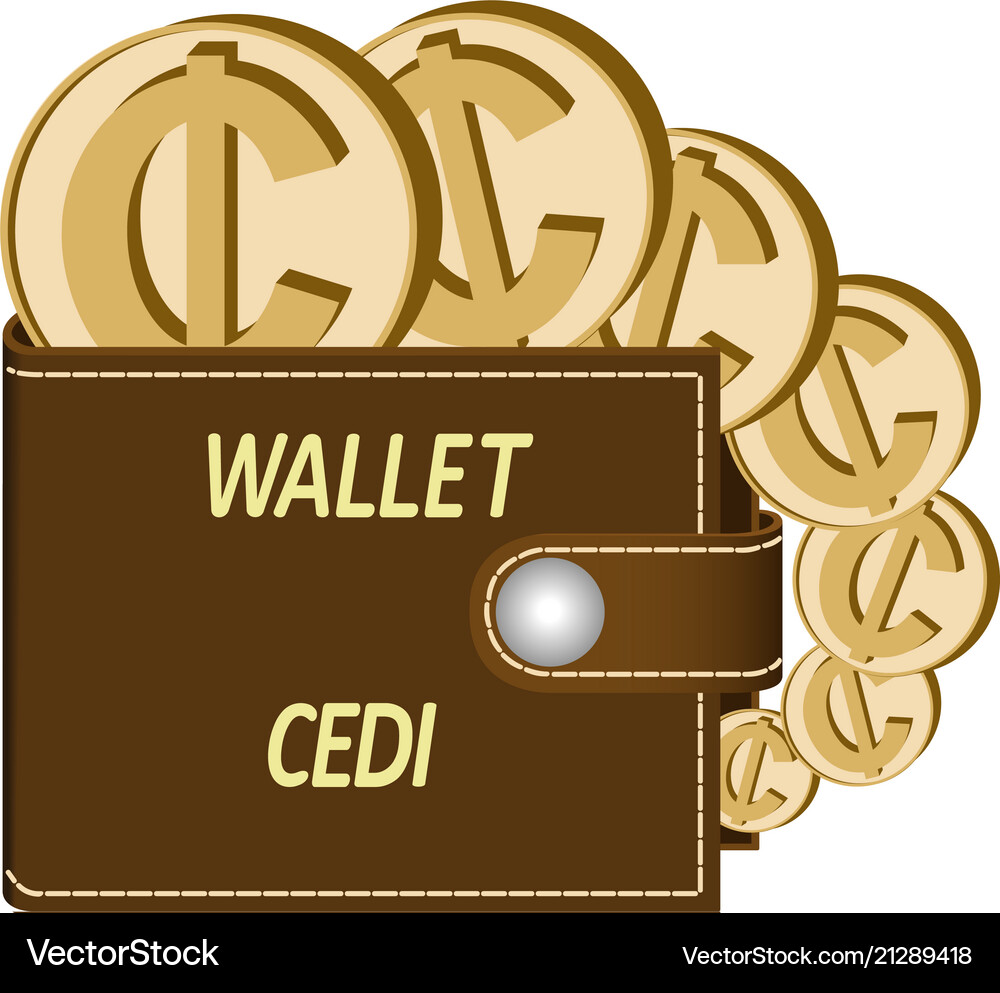Brown wallet with cedi coins Royalty Free Vector Image