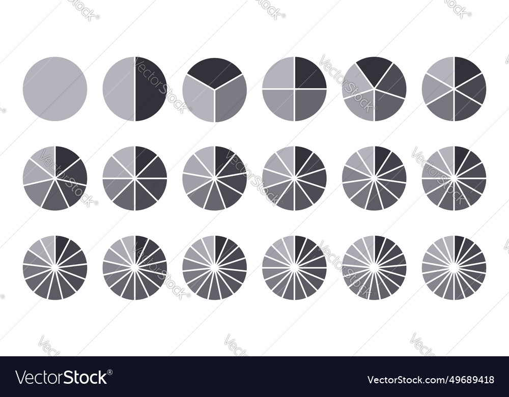 Circles divided into parts from 1 to 18 black Vector Image