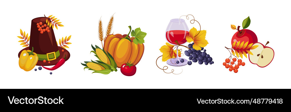 Happy autumn thanksgiving day objects and element Vector Image