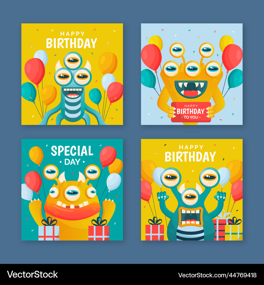 Happy birthday card collection design Royalty Free Vector